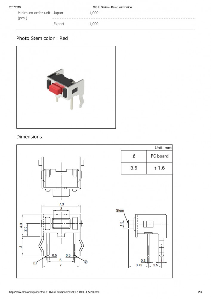 SKHLLFA010 dimensions and stem information