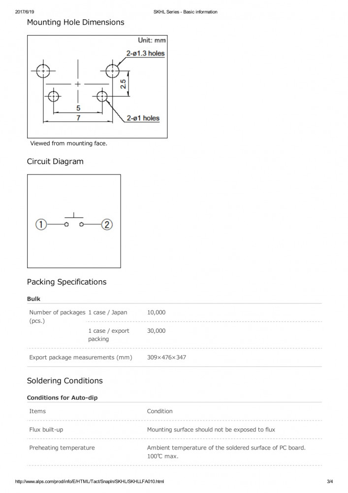 SKHLLFA010 mounting hole and circuit diagram