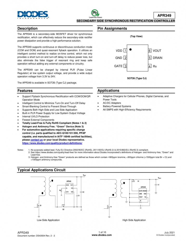 APR349W6-7 datasheet page 1