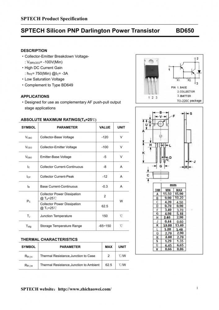 SPTECH BD650 datasheet page 1