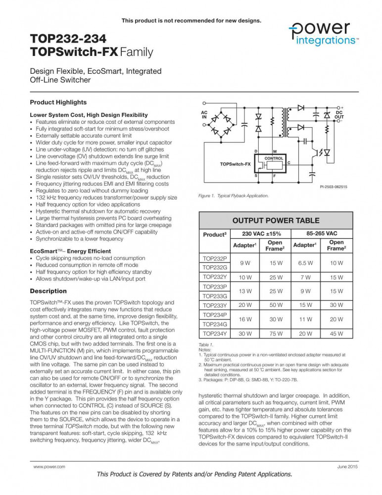 TOPSwitch-FX datasheet page 1