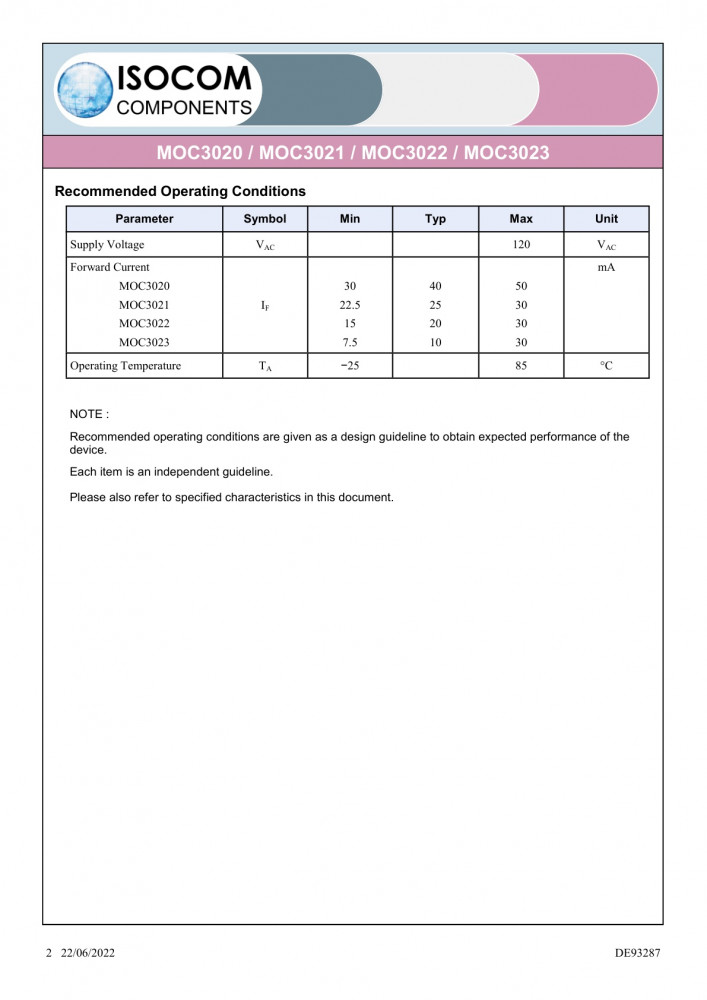 MOC3020 datasheet page 2