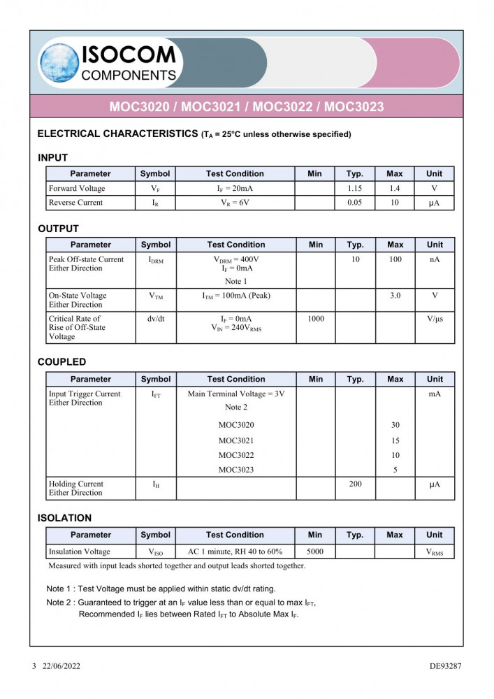 MOC3020 datasheet page 3