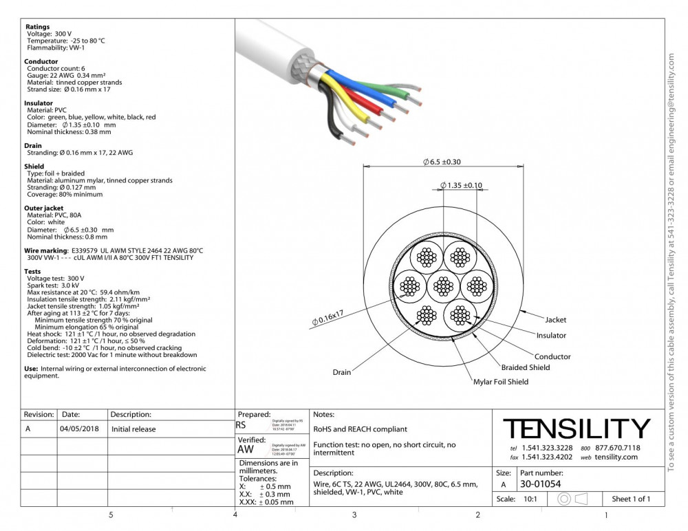 30-01054 cable specification and construction drawing