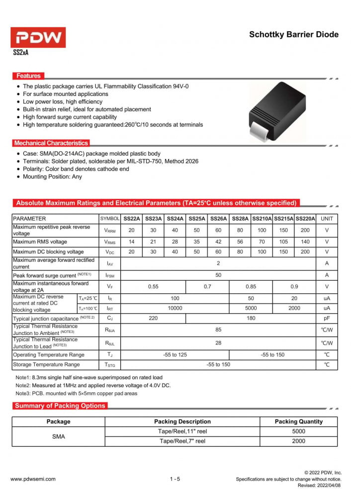 SS26A datasheet page 1