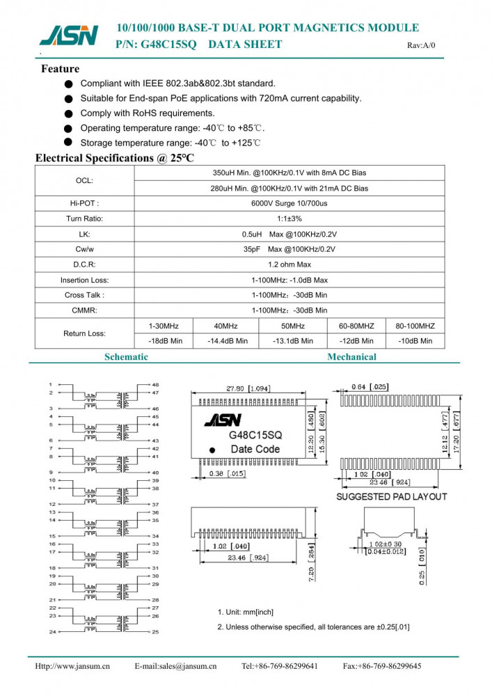 JASN G48C15SQ technical document page