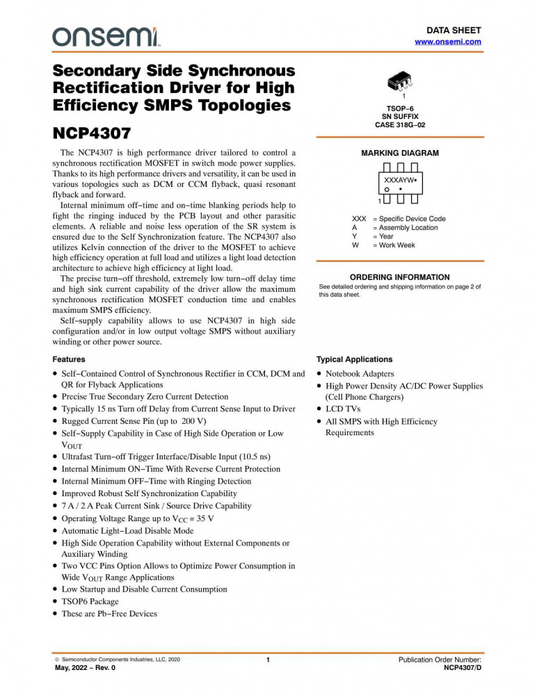 NCP4307 datasheet page 1