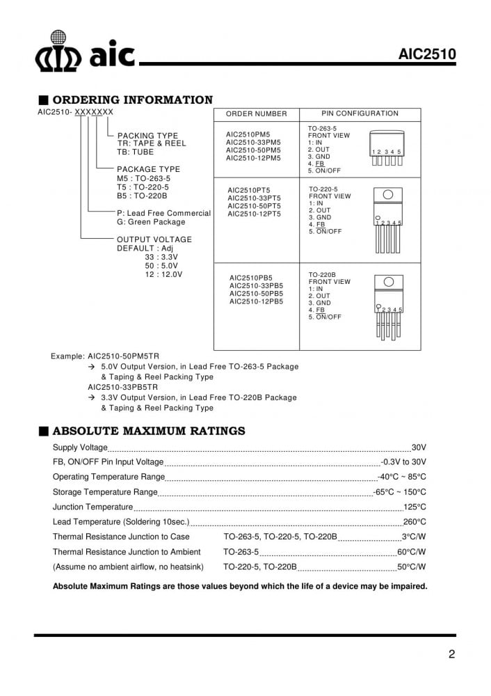 AIC2510 datasheet page 2