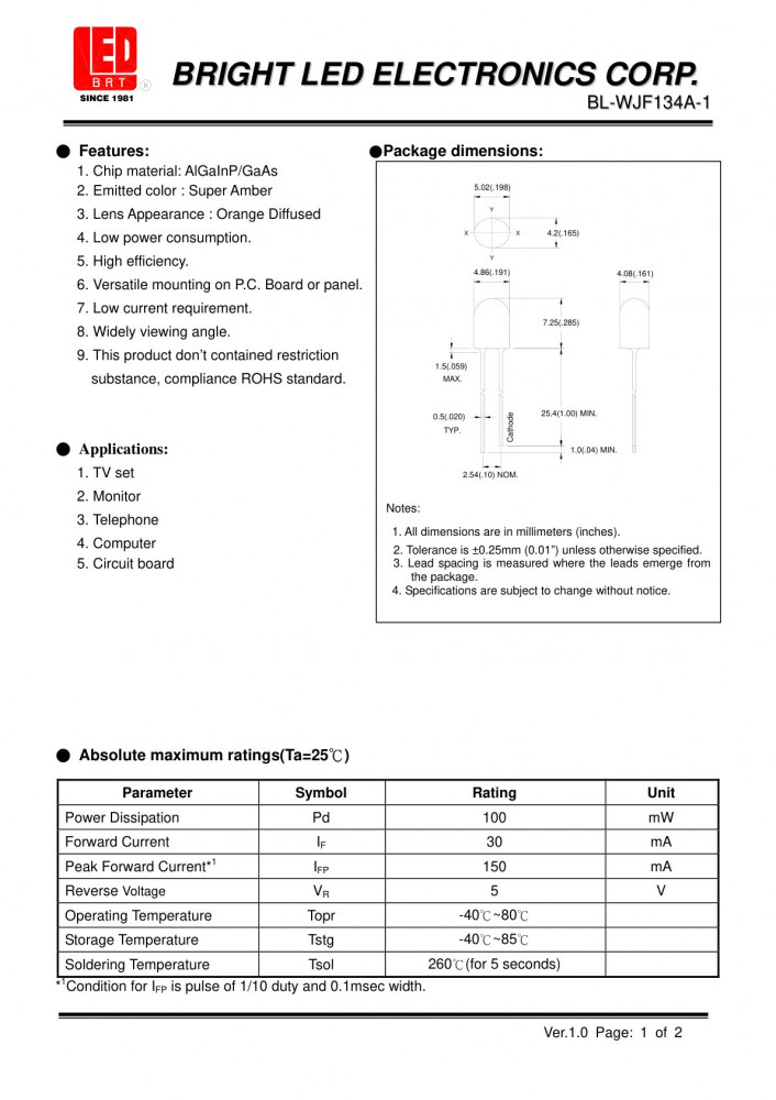 BL-WJF134A-1 datasheet page 1