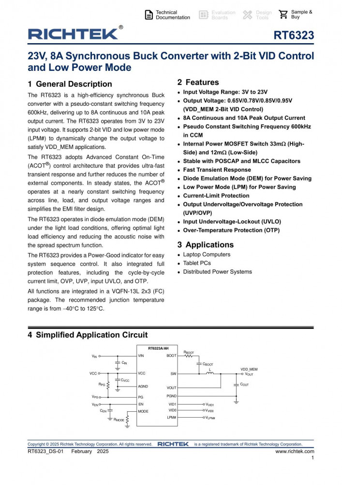 RT6323 technical document page 1