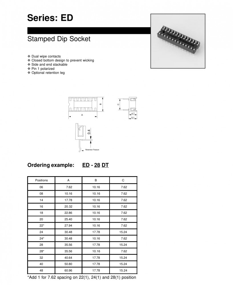 On-Shore Tech ED16DT socket datasheet page 1