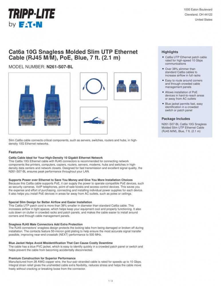 N261-S07-BL technical document page 1