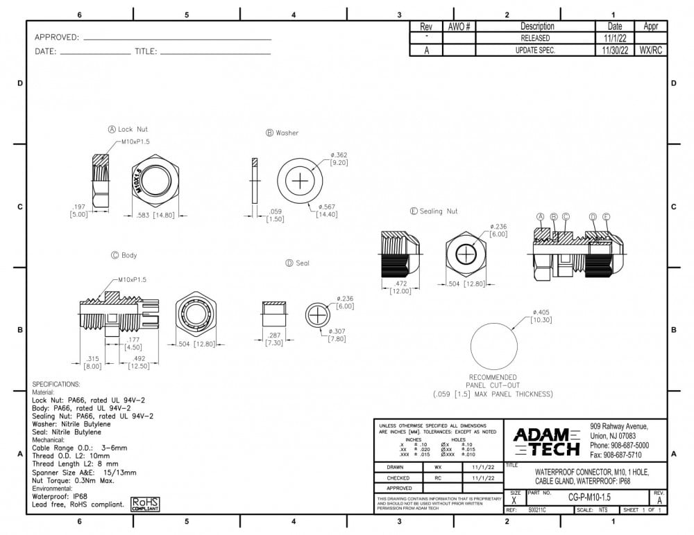 ADAM TECH CG-P-M10-1.5 specification document page
