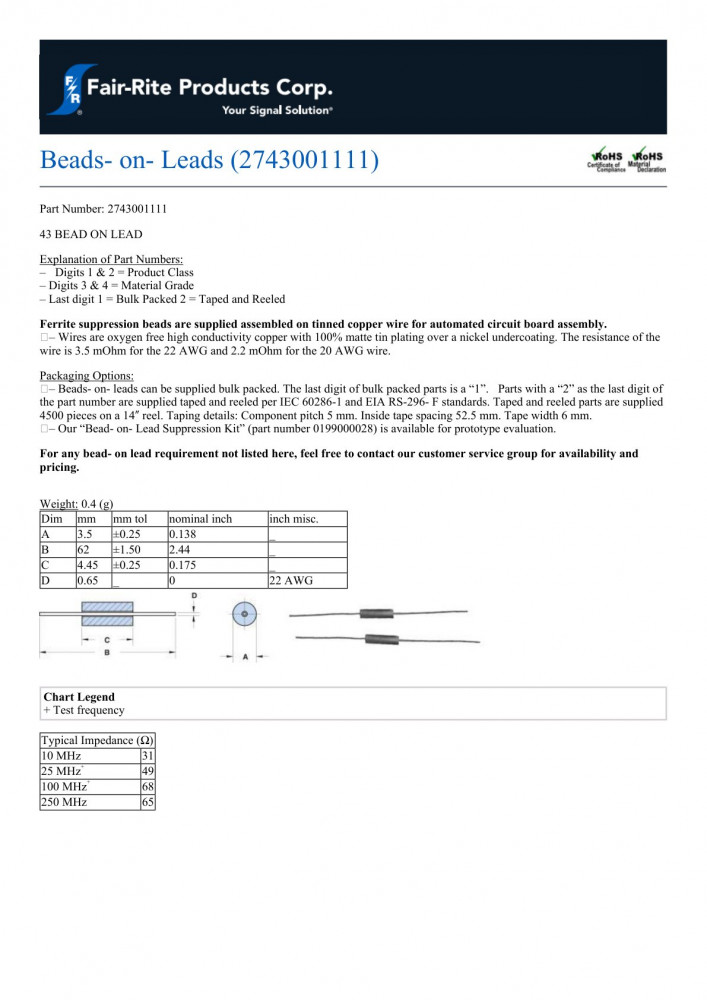 Fair-Rite 2743001111 technical document page 1