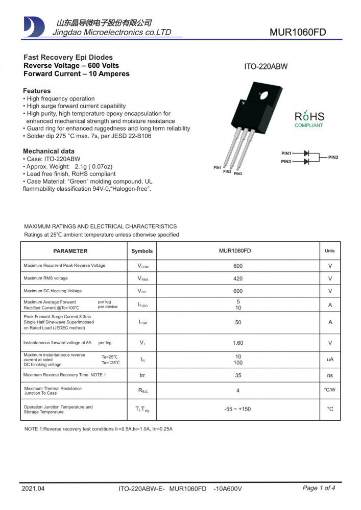 MUR1060FD datasheet page 1