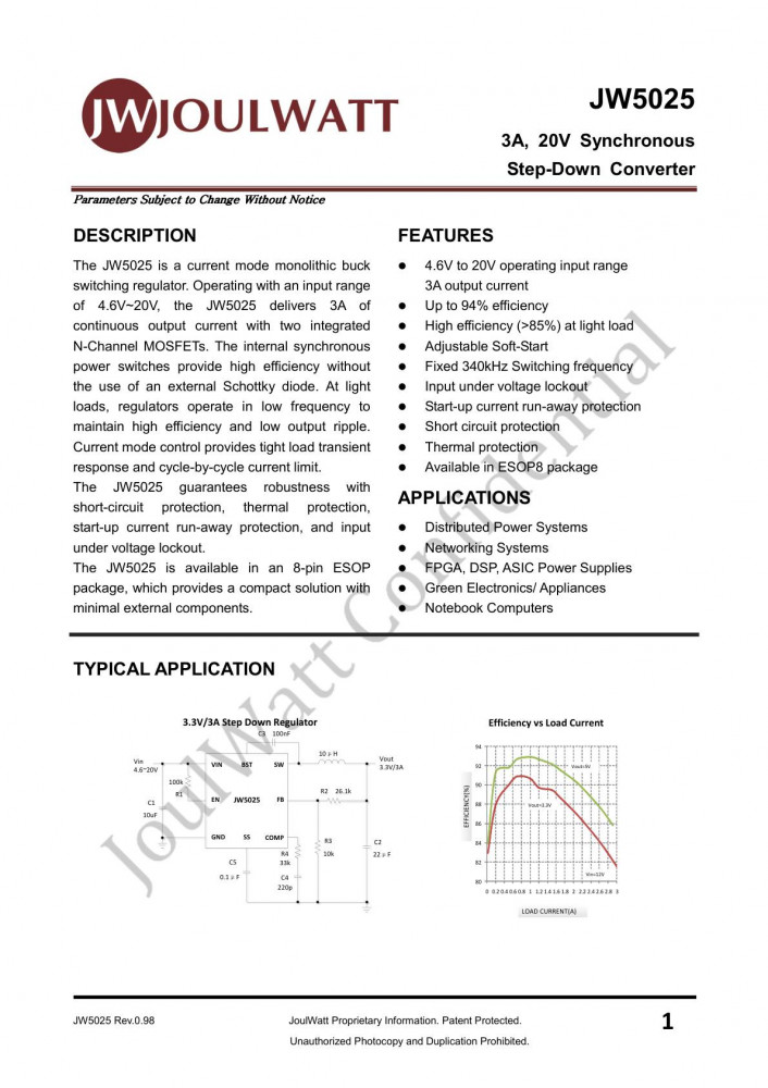JW5025 datasheet page 1