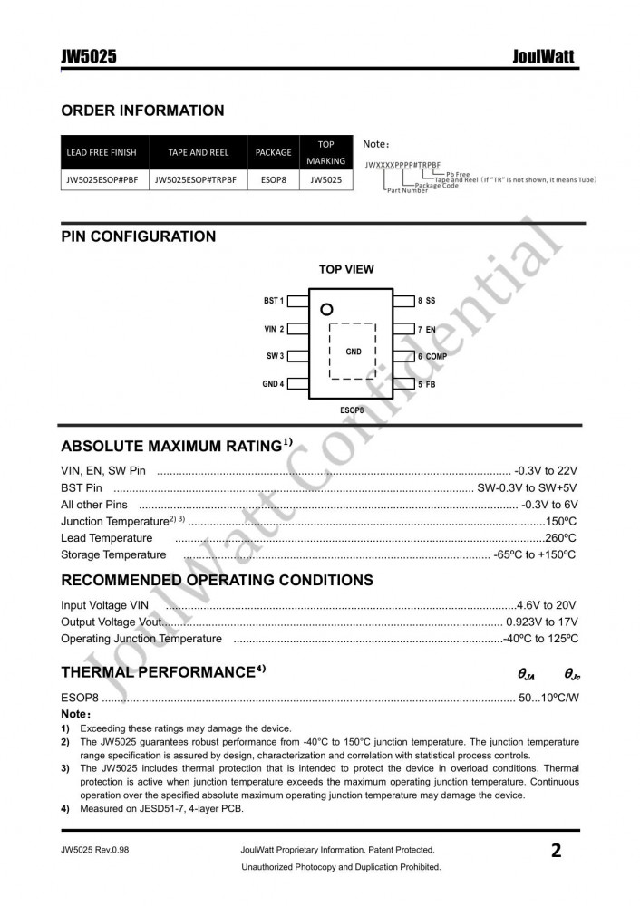 JW5025 datasheet page 2