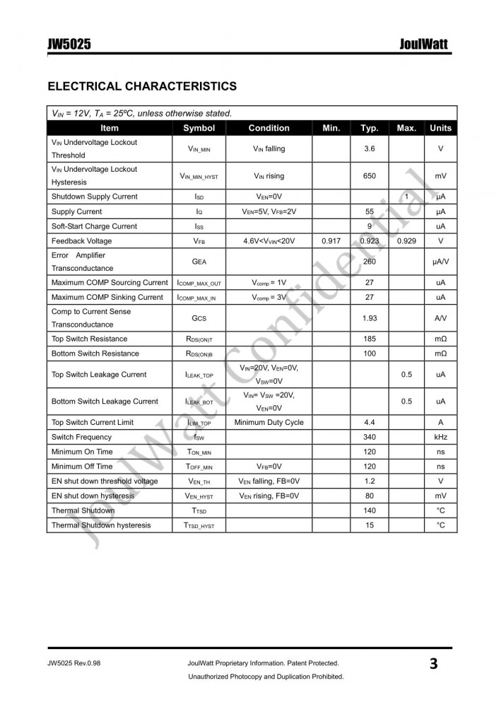 JW5025 datasheet page 3