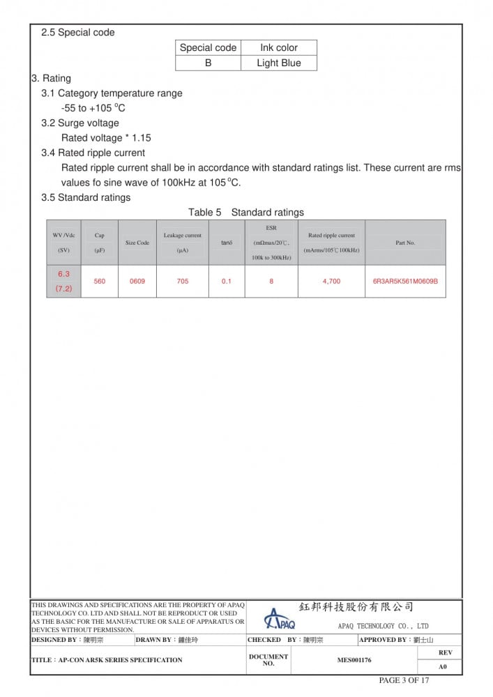 APAQ specification page 3