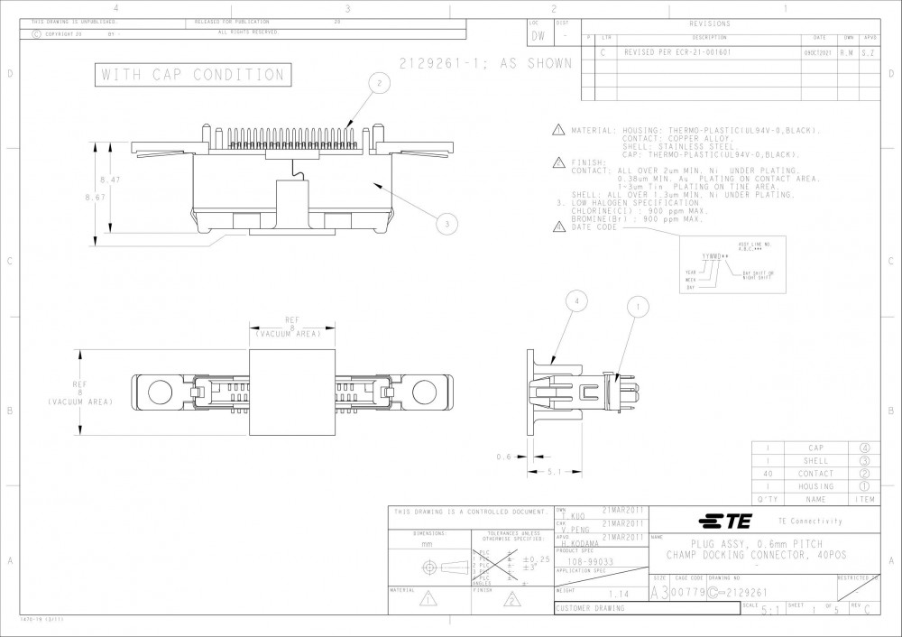 TE Connectivity 2129261-1 drawing page 1