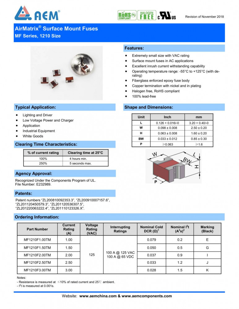 AEM MF Series datasheet page 1