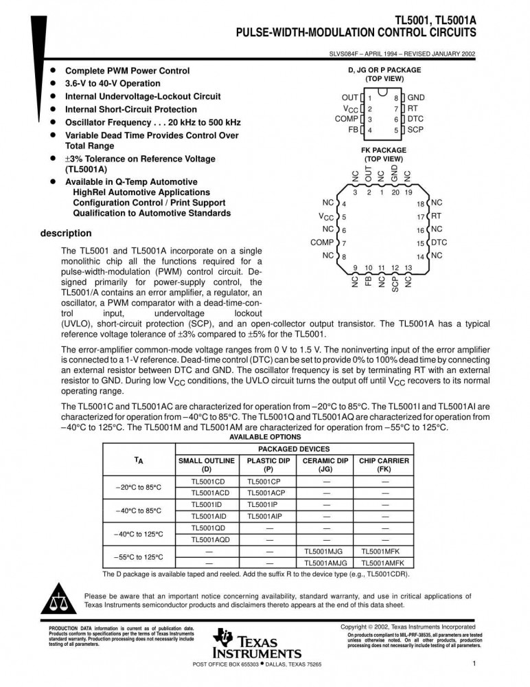 TL5001 datasheet page 1