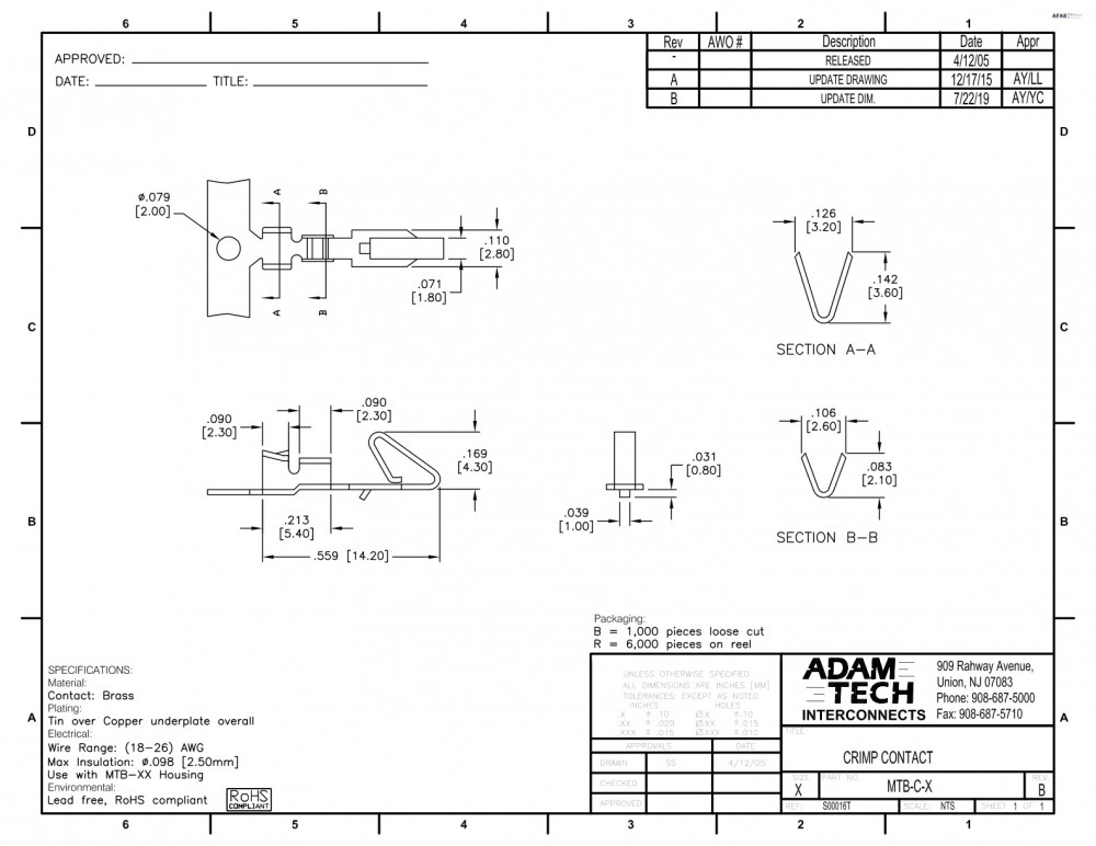 ADAM TECH MTB-C-X crimp contact technical drawing
