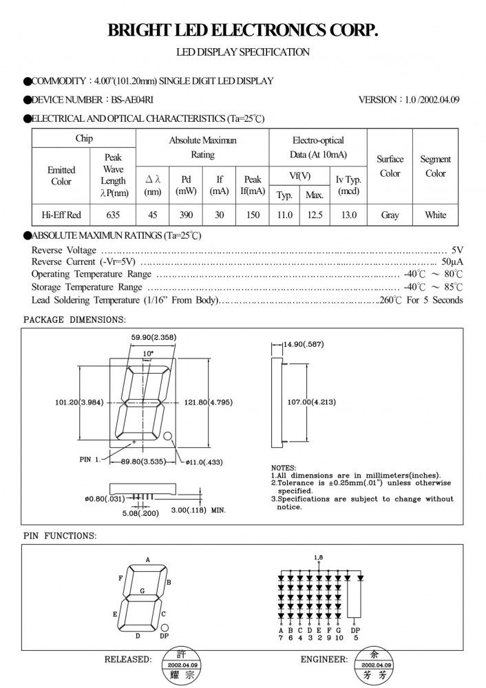 BS-AE04RI specification page 1