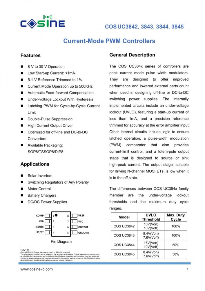 UC3842BD datasheet page 1