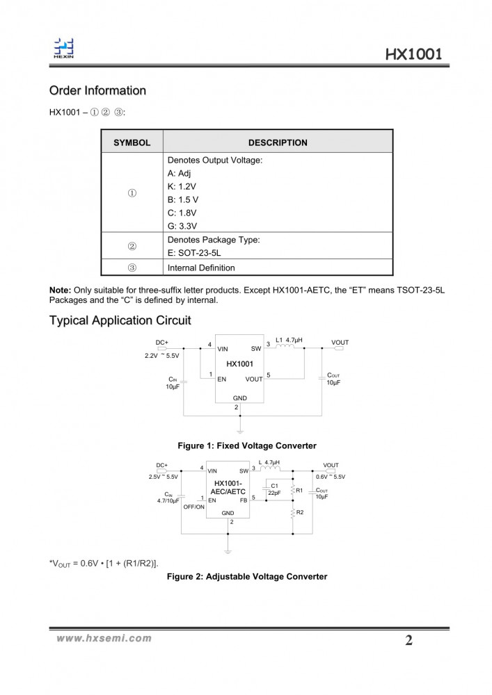 HX1001 datasheet page 2
