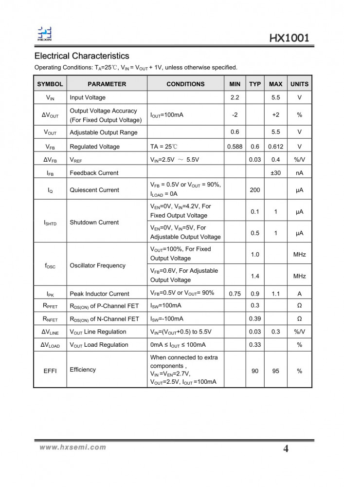 HX1001 datasheet page 4