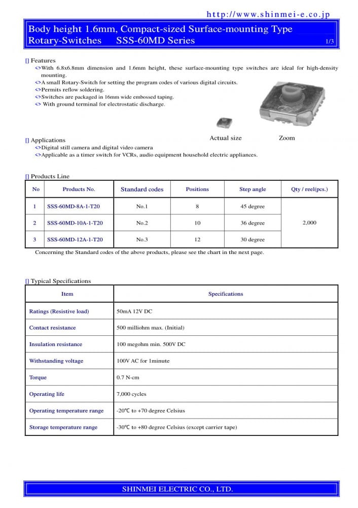 Shinmei SSS-60MD series product features and applications