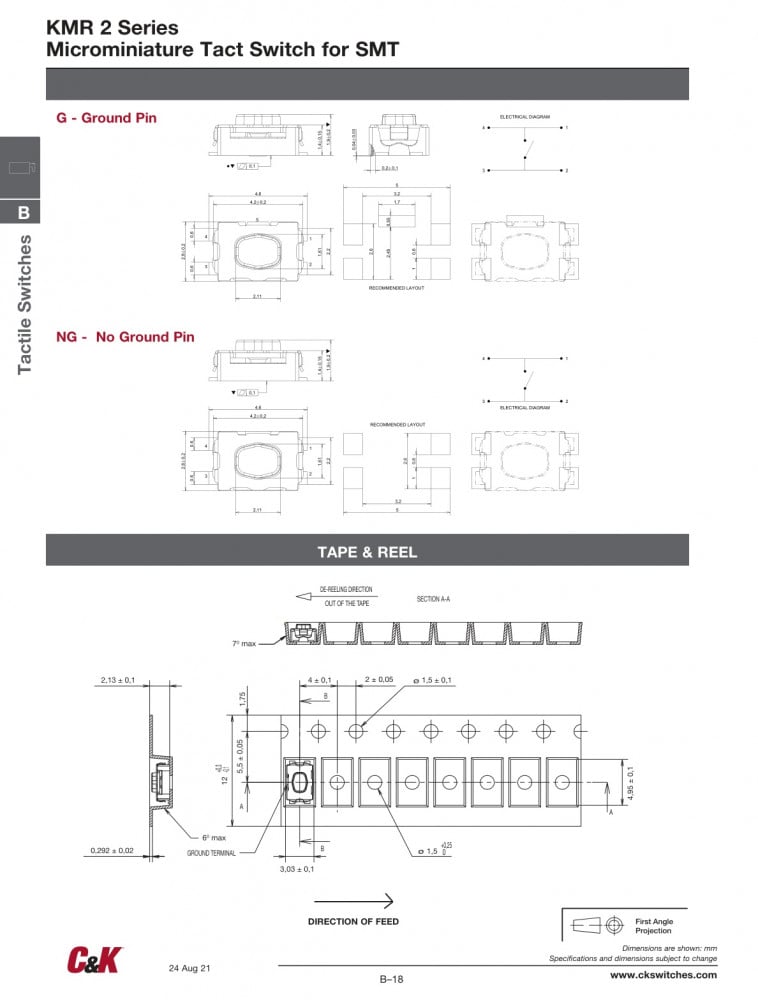 C&K KMR223GLFG technical document page 2