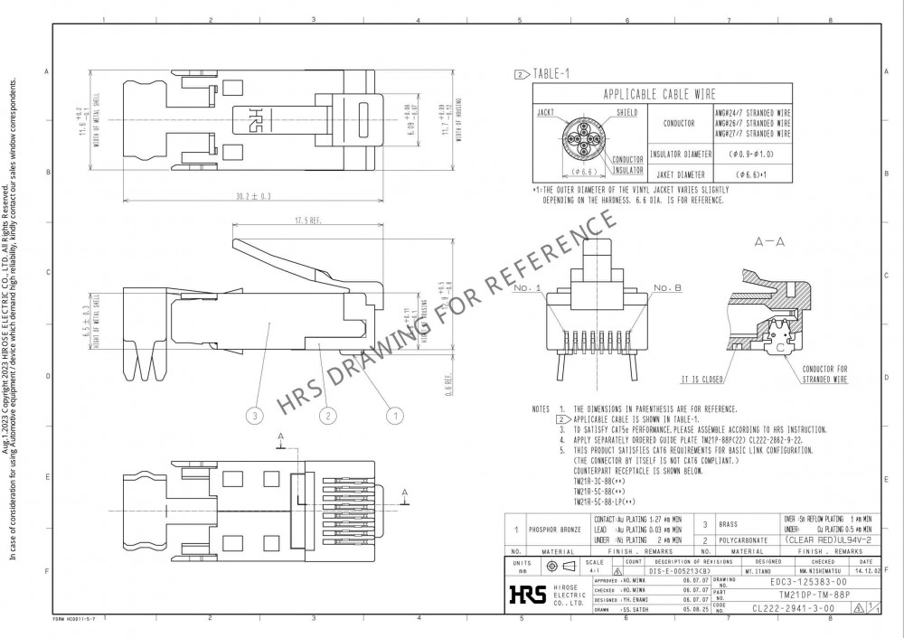 HRS TM21DP-TM-88P technical drawing