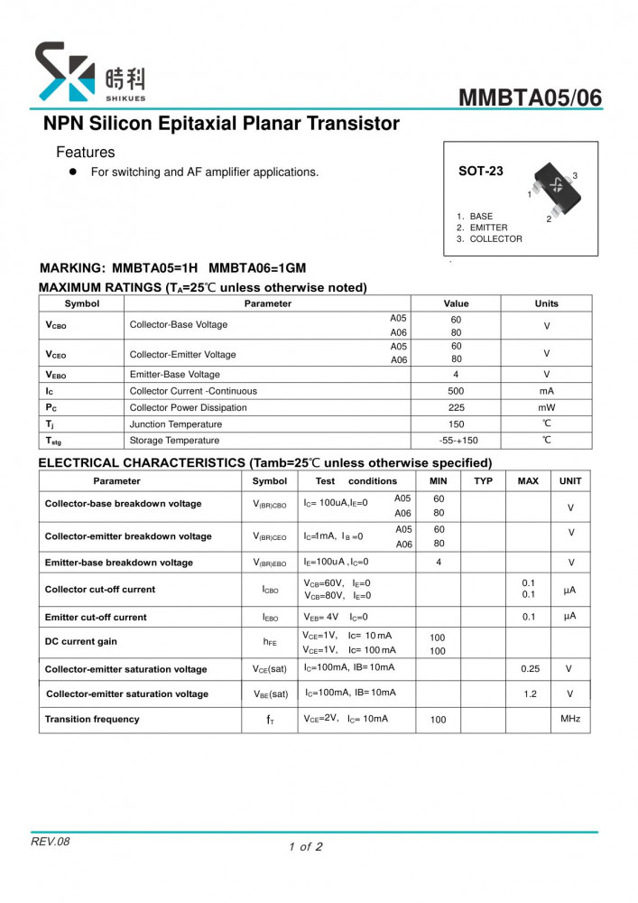 MMBTA06 datasheet page 1
