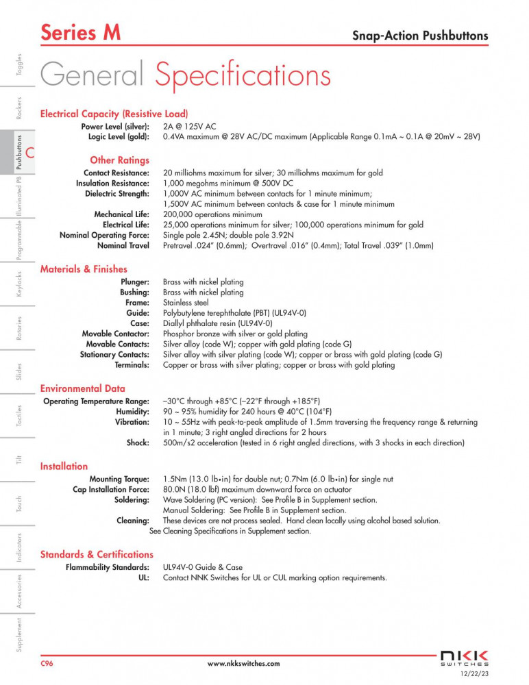 NKK Switches MBNR product documentation page 1