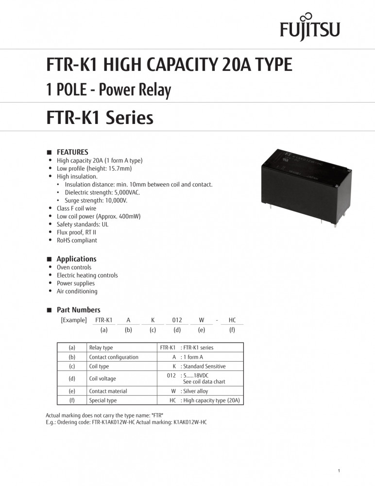 FTR-K1 datasheet page 1