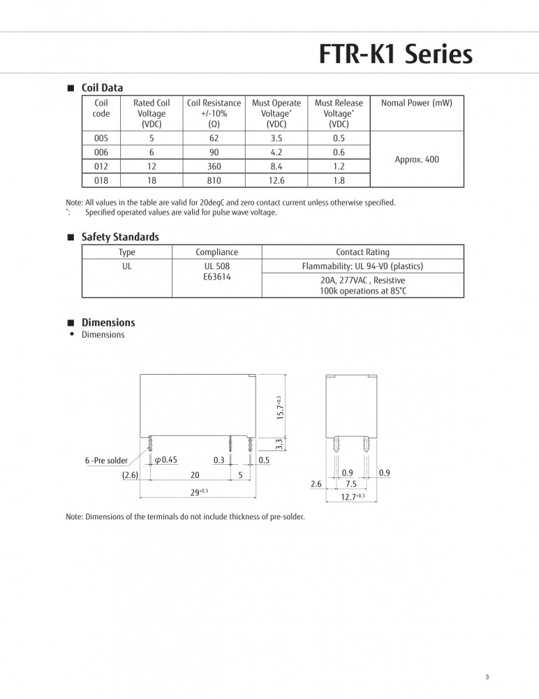 FTR-K1 datasheet page 3