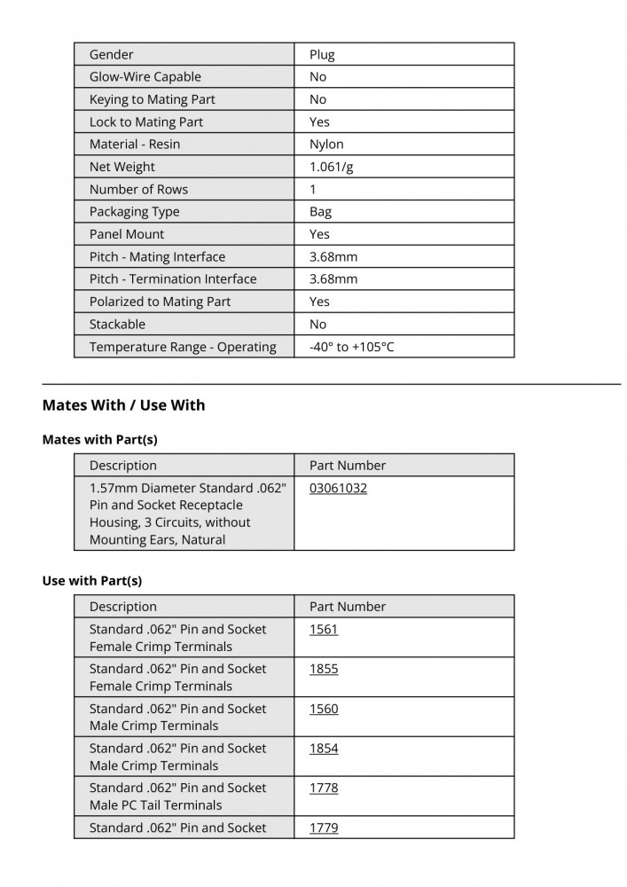 MOLEX .062 Miniature Pin Terminals specification, page 3
