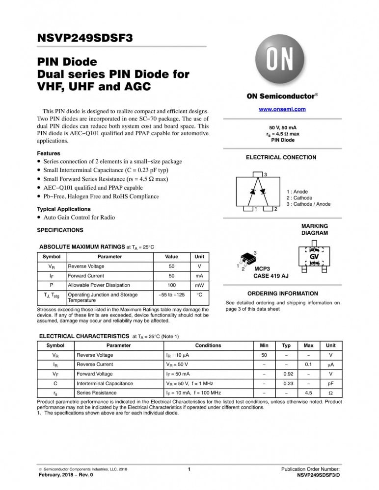 NSVP249SDSF3T1G technical document page 1
