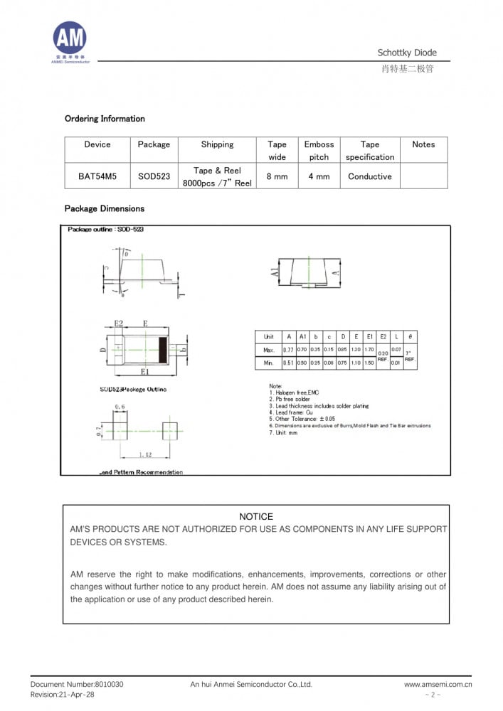 BAT54M5 datasheet page 2