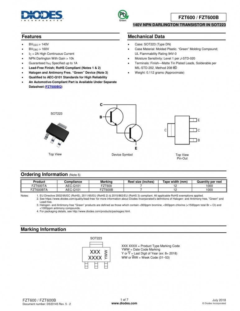 FZT600TA datasheet page 1