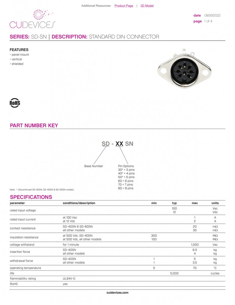 CUI SD-SN series datasheet page 1