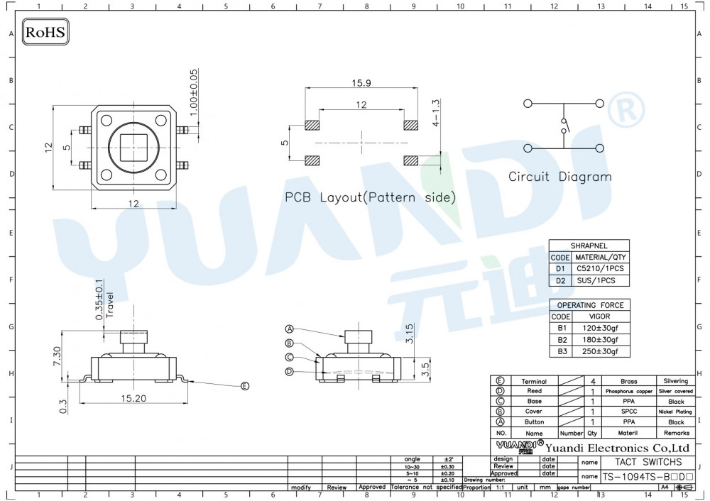 YUANDI TS-1094TS-B2D1 technical drawing
