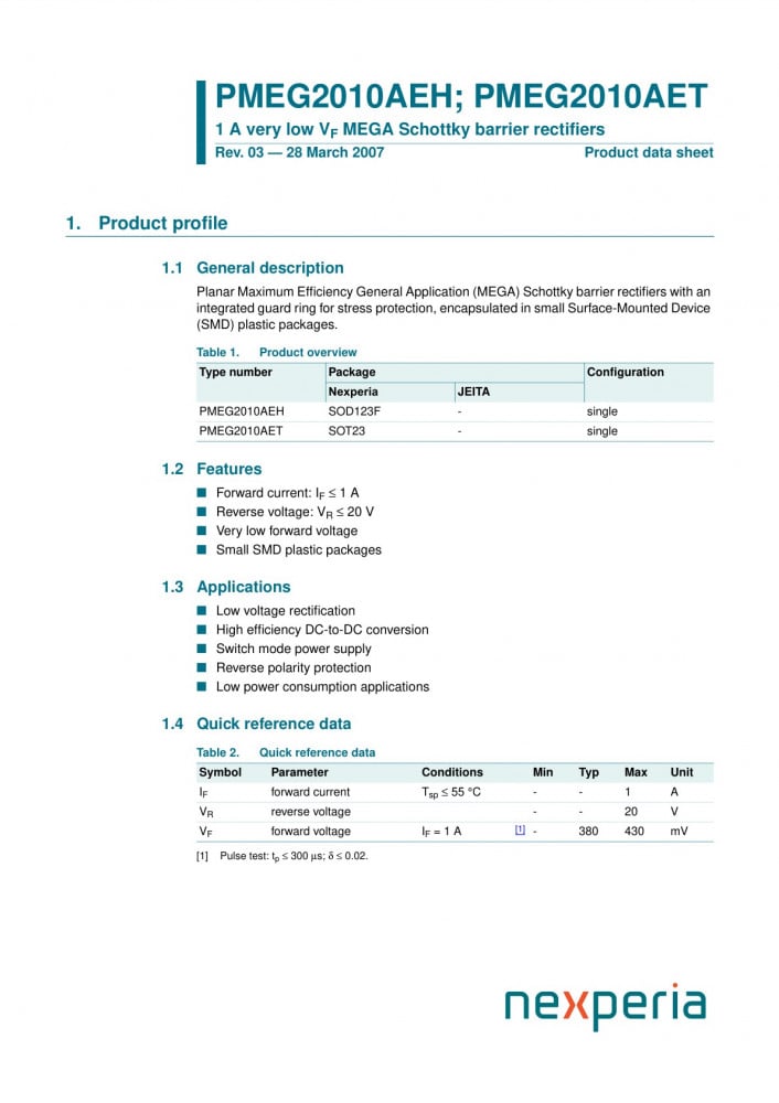 PMEG2010AET datasheet page 1