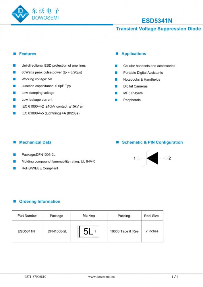 ESD5341N datasheet page 1