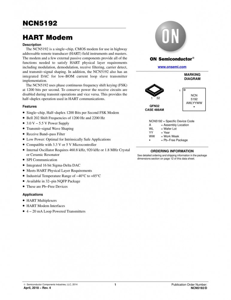 NCN5192 datasheet page 1