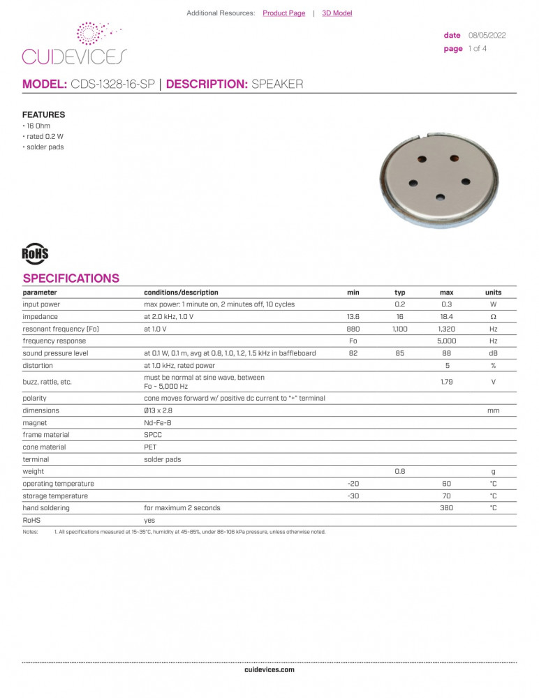 CDS-1328-16-SP datasheet page 1