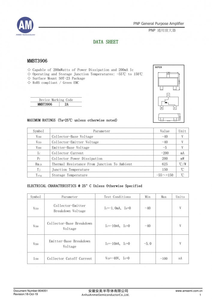 MMBT3906 datasheet page 1
