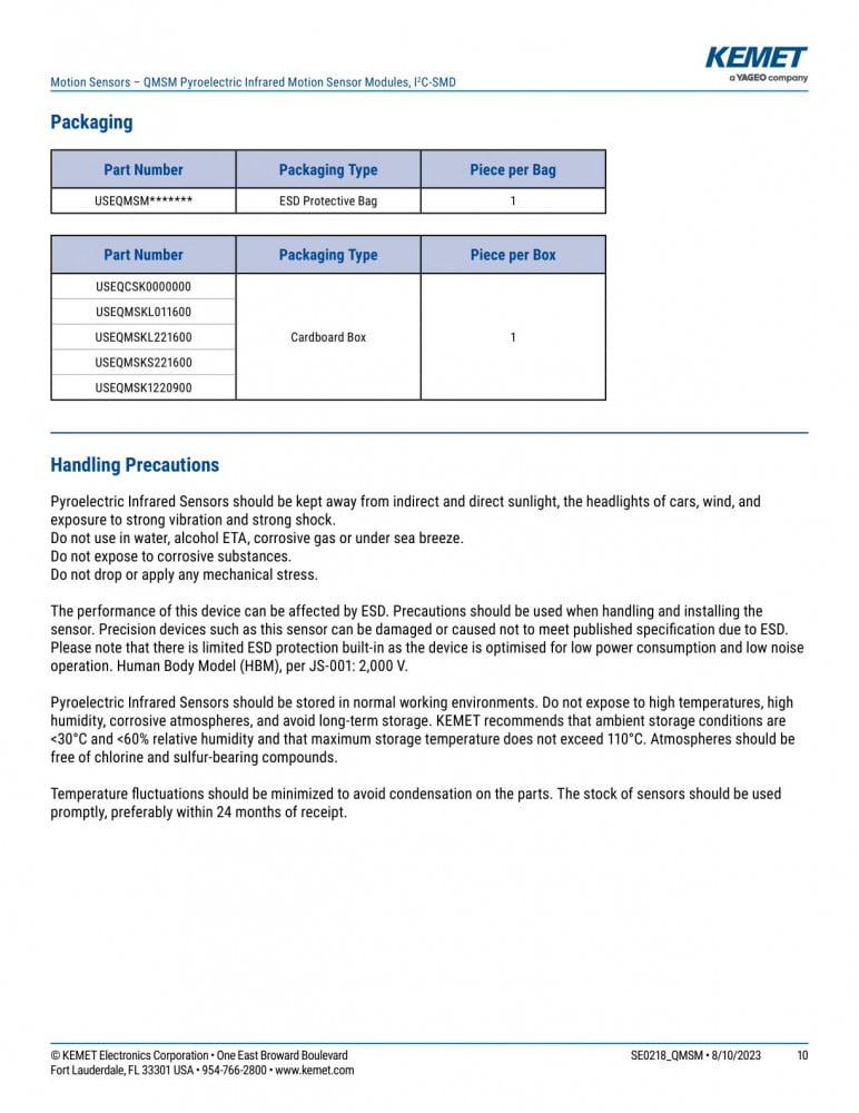 KEMET USEQMSM1220900 datasheet page 10